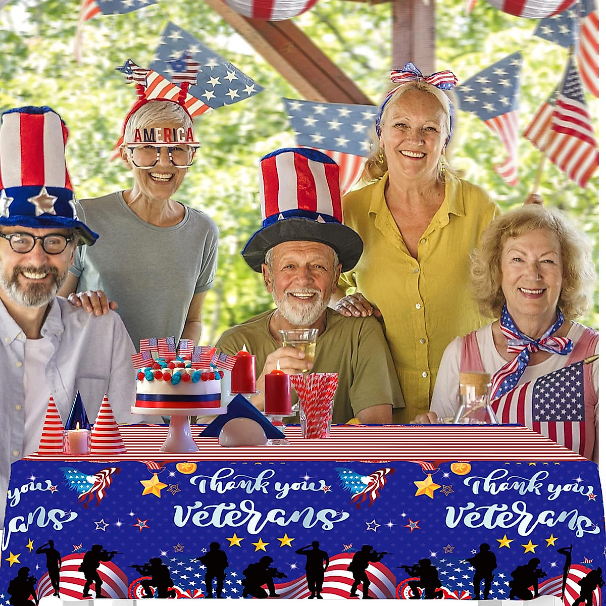 tineit 3 Pieces Veterans Day Decorations Tablecloth,Thank You Veterans Tablecover American Flag Patriotic Soldier Veterans Day Table Decorations, Happy Veterans Day TableCover 54 x 108 Inch