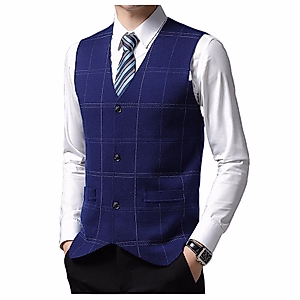 TEMKIN Men's Plaid Collarless Vest Single Breasted Casual Cardigan Vest Menswear (Color : Styles-6, Size : XXL)