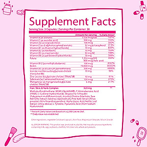 Glow Vitamins - Hair Skin and Nails Multivitamin Supplement - 10,000mcg Biotin Pills with Hyaluronic Acid, Folate, Iron, Magnesium, and Zinc - Boosts Collagen Production, Hair Growth, 90 Capsules