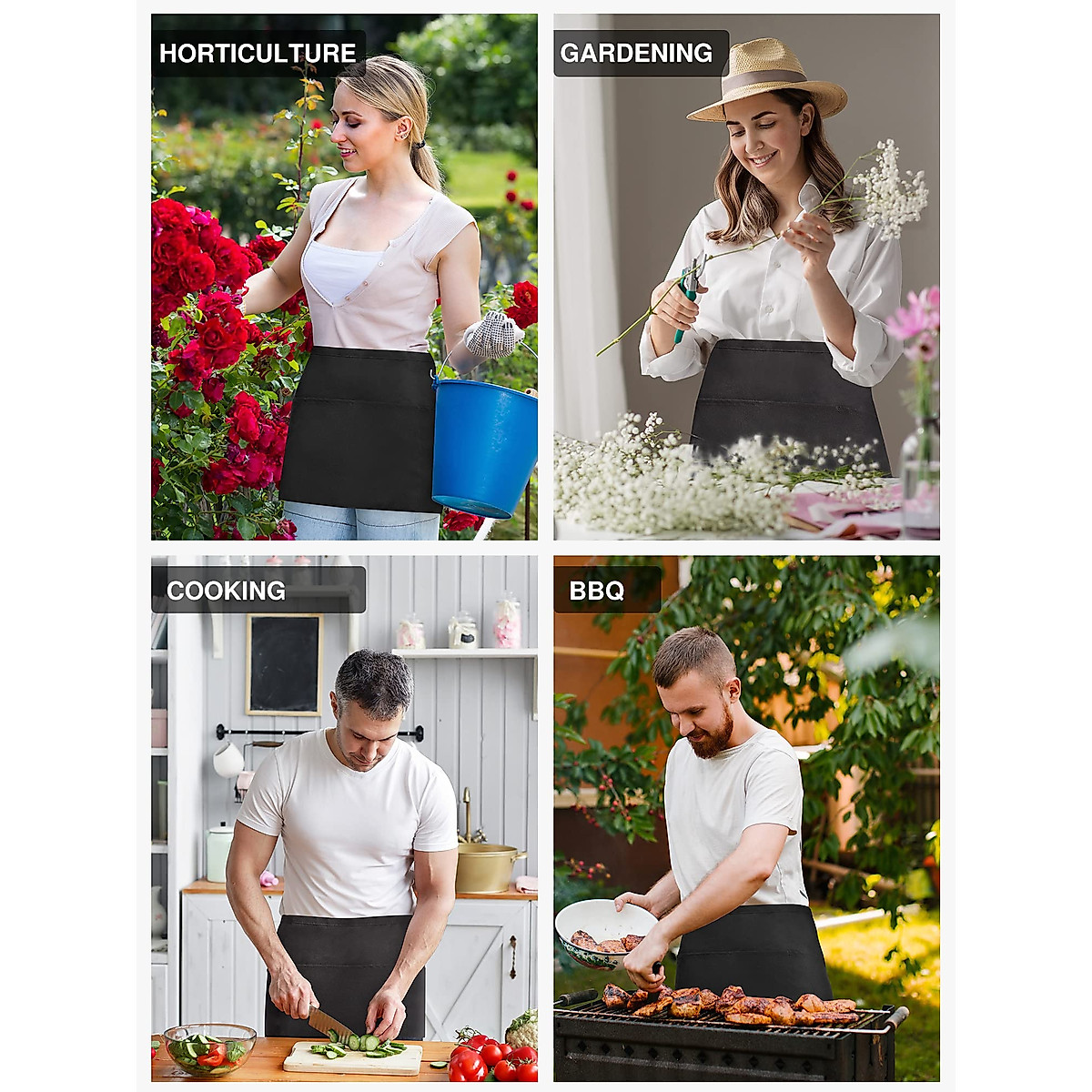 Syntus 2 Pack Server Apron with 3 Pockets, Waterdrop Resistant Waitress Waiter Waist Apron, 11.5-inch Black