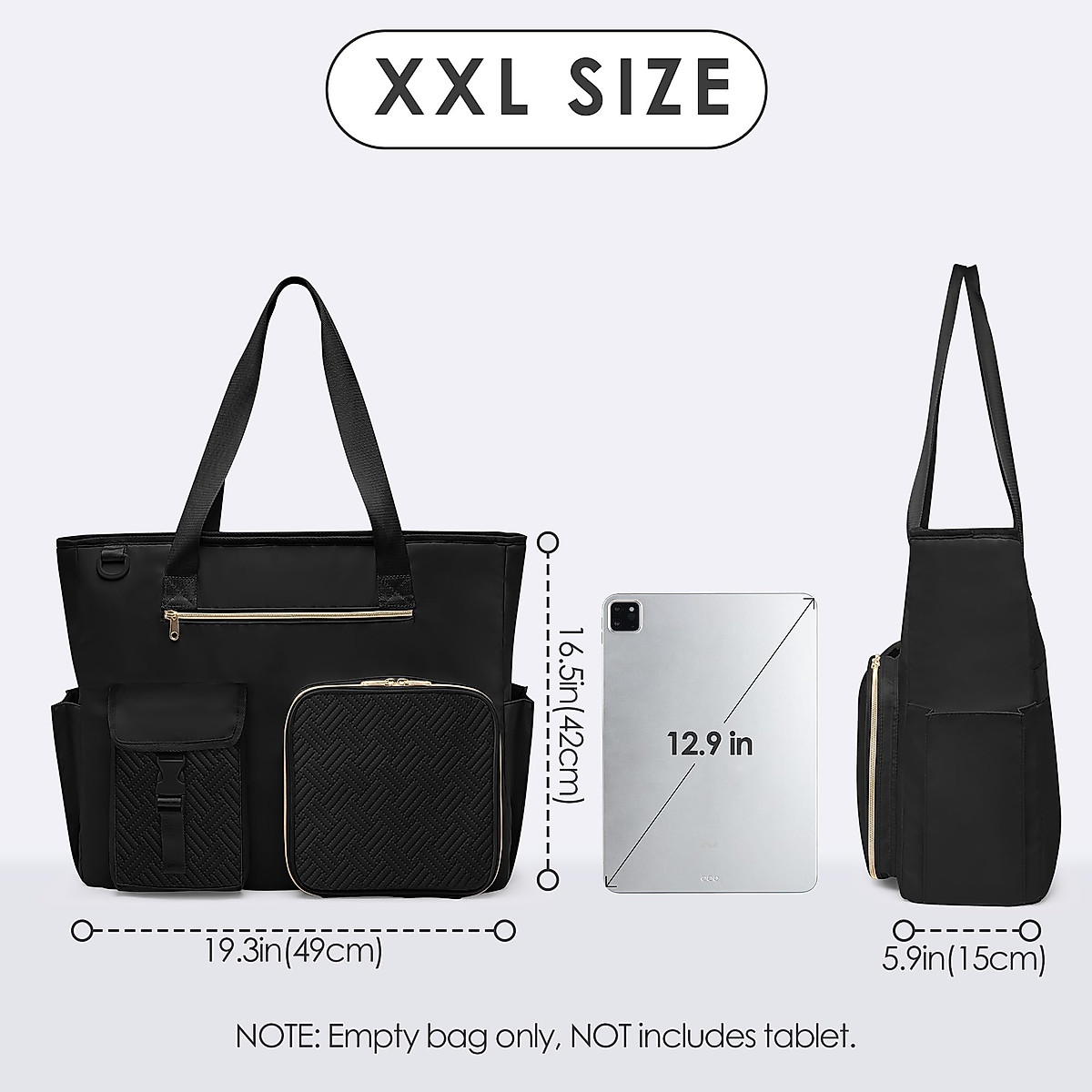 Fasrom XXL Utility Tote Bag for Women with 15.6 inches Laptop Compartment, Extra Large Teacher Bag to Hold Supplies and More, Black (Patent Design)