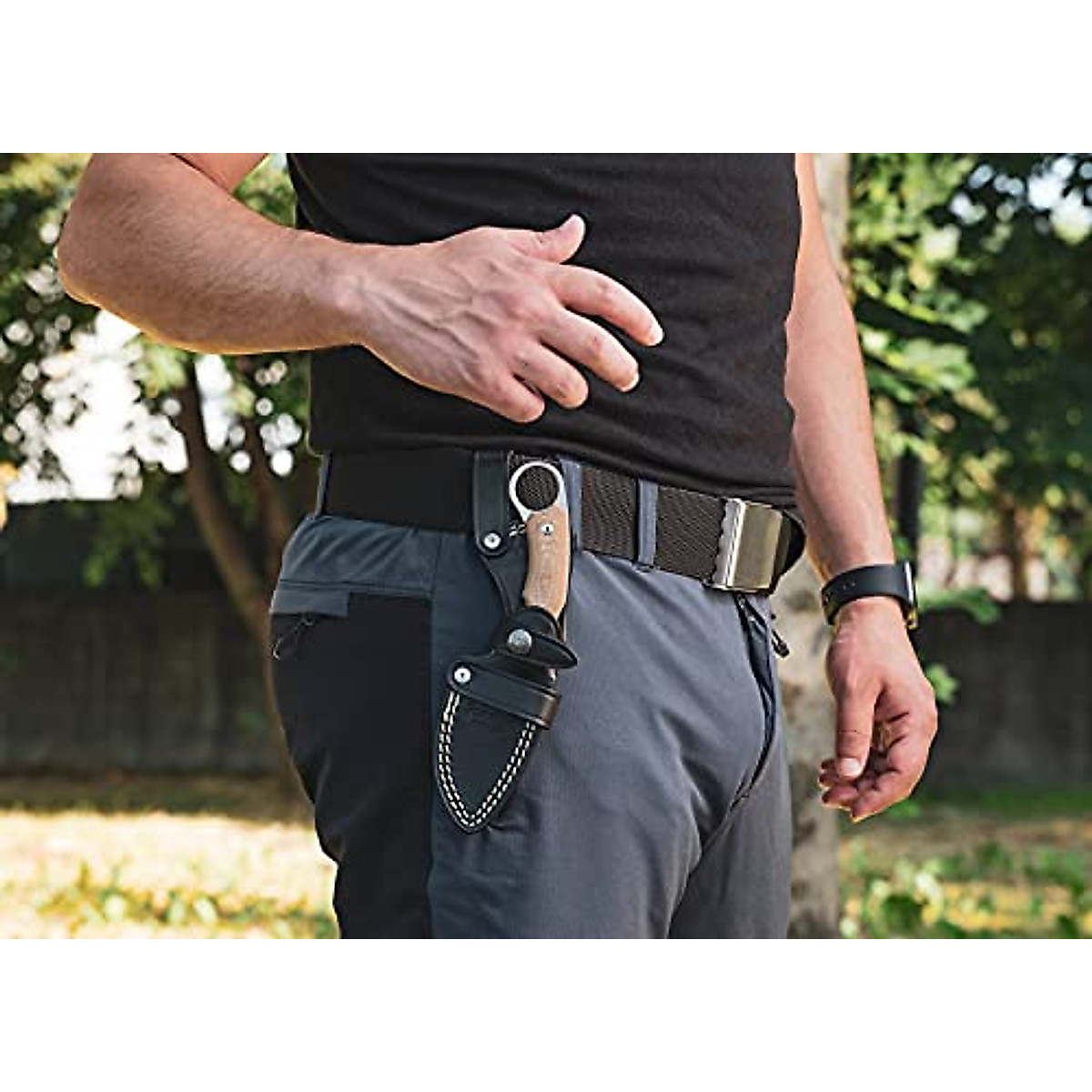 LionSTEEL H2 Karambit Style Fixed Blade EDC Hunting Hiking and Outdoor Knife, G10 and Micarta Handles, M390 Super Steel, Leather Sheath Included, Natural Micarta