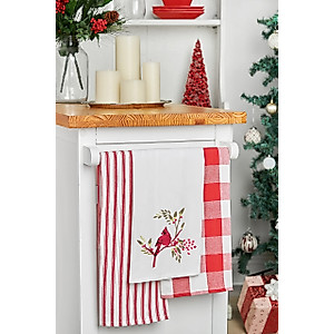 C&F Home Holiday Winter Themed Single Red Cardinal Embroidered Sitting on Red Berry Tree Flour Sack Christmas Dishtowel Decor Decoration 27L x 18W in. 18" x 27" White