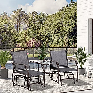 Outsunny Outdoor Glider Chairs with Coffee Table, Patio 2-Seat Rocking Chair Swing Loveseat with Breathable Sling for Backyard, Garden and Porch, Grey