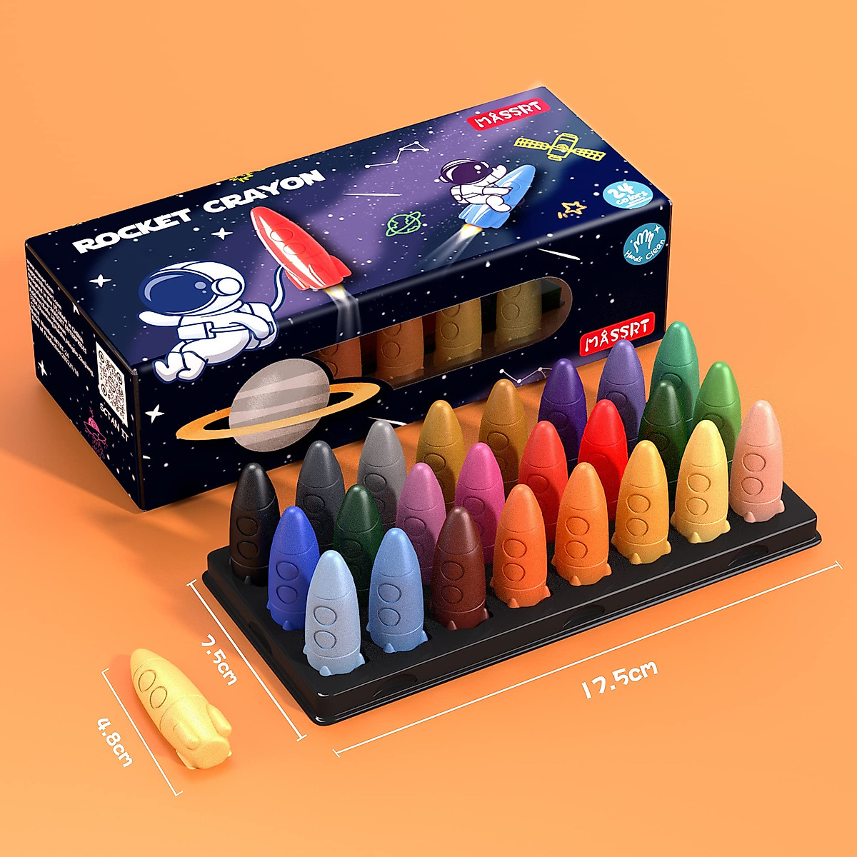 MASSRT 24 Colors Space Crayons for Toddlers Age 1-3, Non-toxic Mess Free Unbreakable Crayon Gifts, Easy to Hold Washable Crayons, Safe Coloring Gifts for Babies and Children
