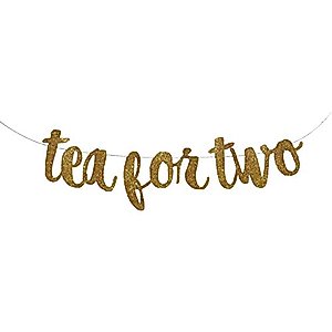Tea for Two Banner Garland Sign, Glitter Gold Tea Party Banner, Alice in Wonderland, Smash Cake, 2nd Birthday, Tea Party