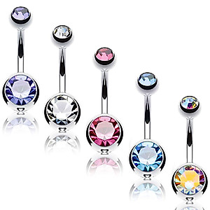 BodyJ4You 15PC PRO Body Piercing Kit Stainless Steel 14G Double CZ Belly Navel Ring Banana Bar Jewelry