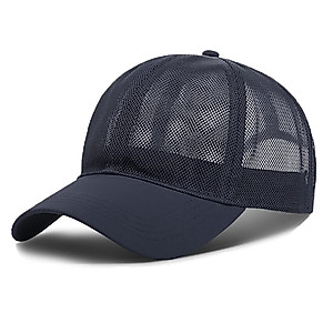 GEGEEN DOMOG Mesh Baseball Cap for Men Women Summer Trucker Hat Solid Quick-Drying Sports Running Hat (Dark Blue)