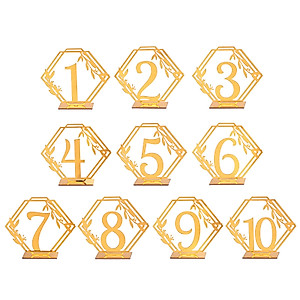 MECCANIXITY Acrylic Number Table Sign Holders Place Cards Labels with Stand DIY Gold Tone 1-10 for Wedding Events Parties Centerpieces