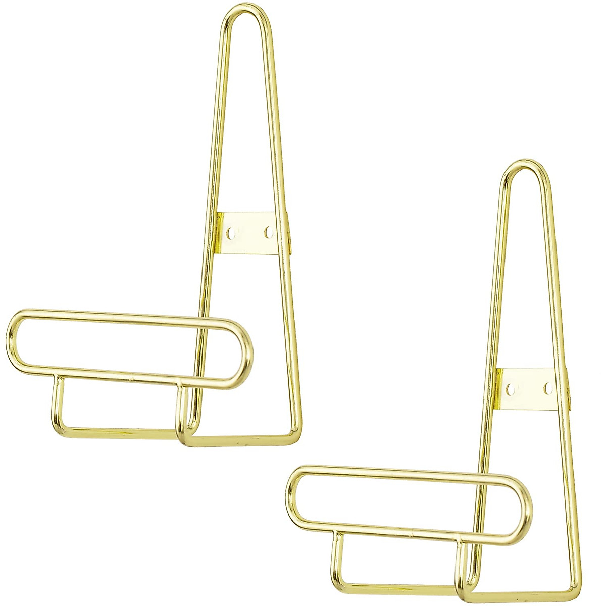 MyGift Wall Mounted Brass Tone Metal Wire Vertical Plate Holder, Decorative Hanging Collectible Plate Display Rack - Holds Single Plate Up To 8 Inches, Set of 2