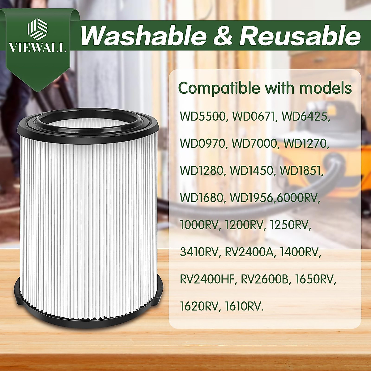 VIEWALL 2 Pack VF4000 Replacement Filter for RIDGID, Standard Wet/Dry Vac Filter Vf4000 Compatible with RIDGID Vacs Wet Dry 5-20 Gal, 6-9 Gal Husky Vacuum