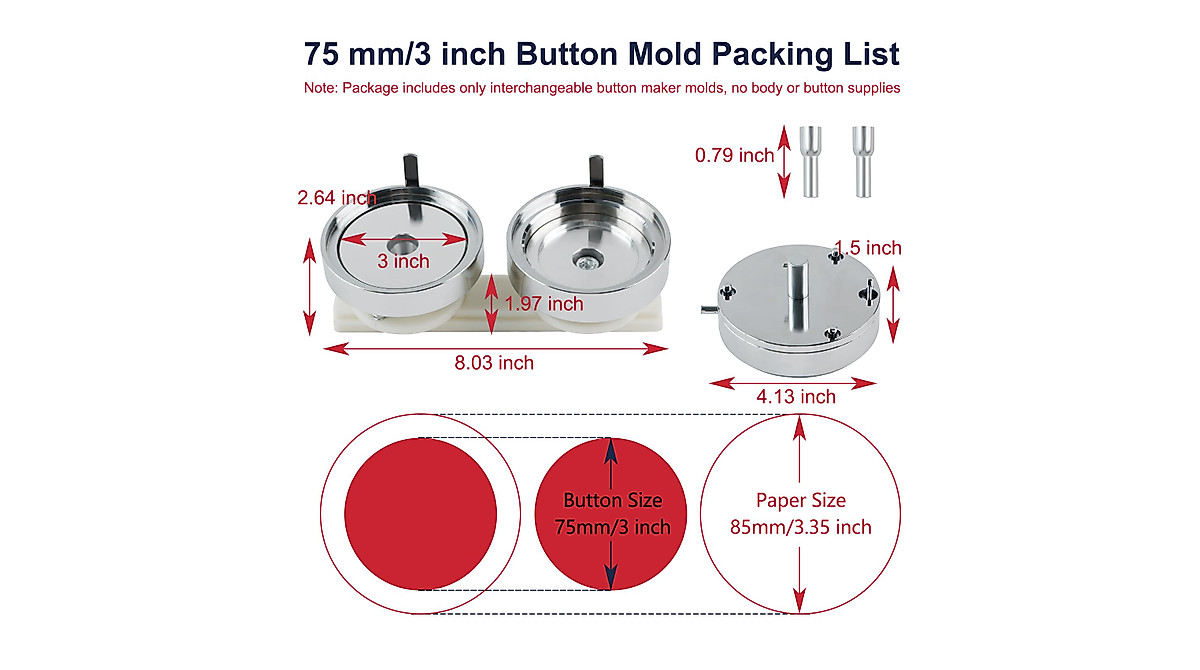 Happizza 3-Inch Button Maker Mold - Durable & Compatible