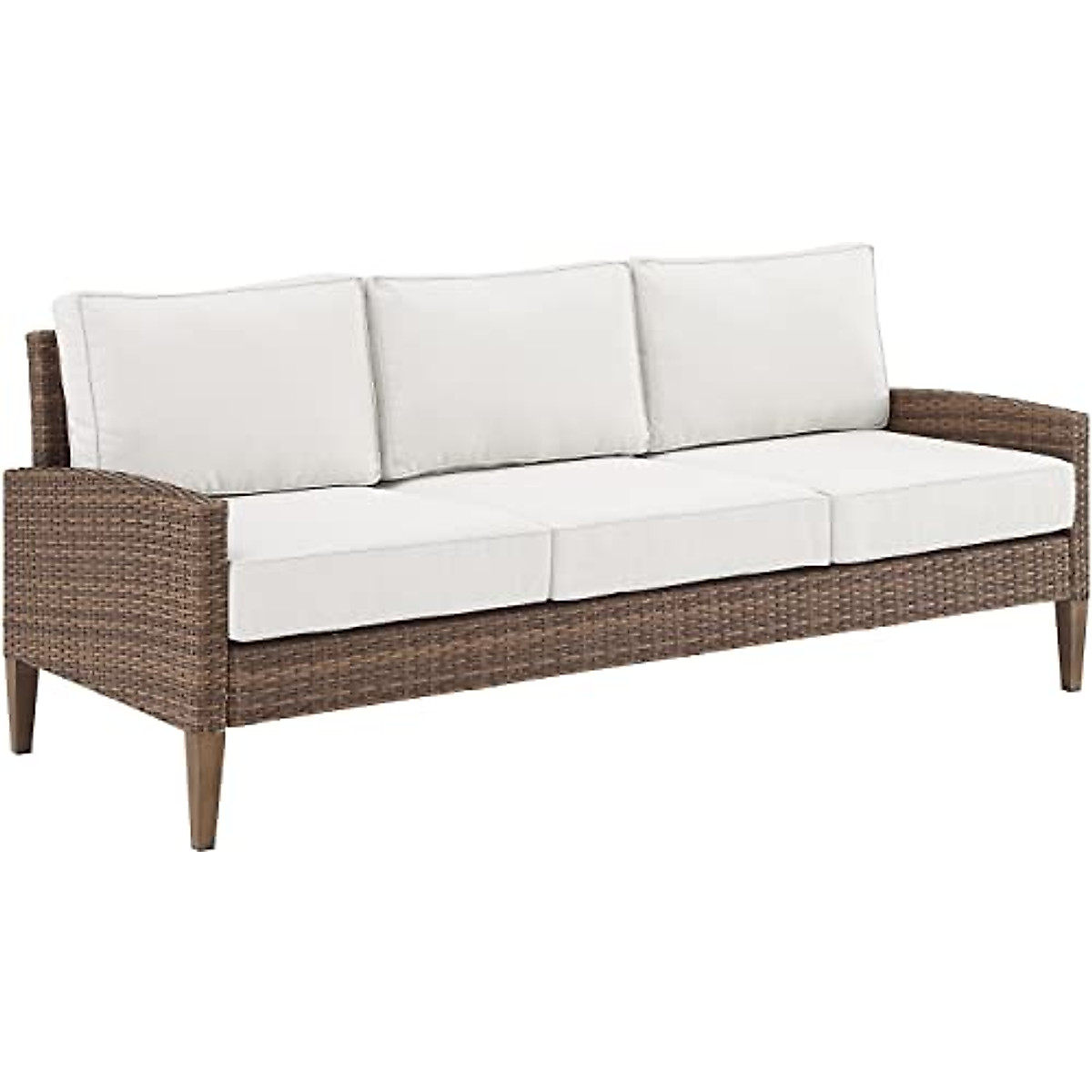 Crosley Furniture Capella Wicker Outdoor Sofa, 3-Person Patio Couch for Porch, Deck, Backyard, Brown with Creme Cushions