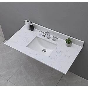 Montary 43"x 22" Bathroom Vanity Top Lightning White Engineered Marble Stone 3 Pre-Drilled Hole Vanity Top with Undermount Ceramic Sink and Backsplash (Not included Faucet)