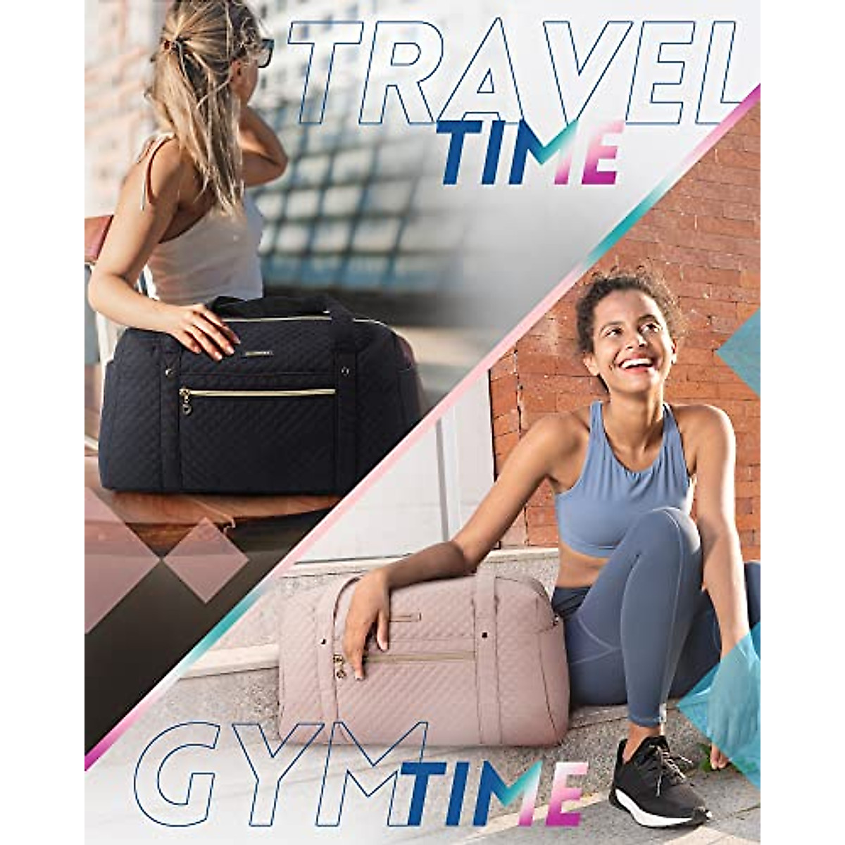 Travel Duffle Bag, BAGSMART 31L Quilted Weekender Overnight Bag for Women, Large Carry On Airport Bag with Wet Pocket & Shoe Bag for Travel, Business Trips, Sports (Pink-Basic version)