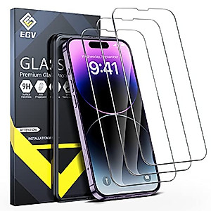 EGV 3 Pack Screen Protector for iPhone 14 Pro Max 6.7-inch, 9H Hardness iPhone 14 Pro Max Tempered Glass Cover With Align Frame, Clear Protective Glass Screen, Case Friendly, Easy Install, Bubble Free