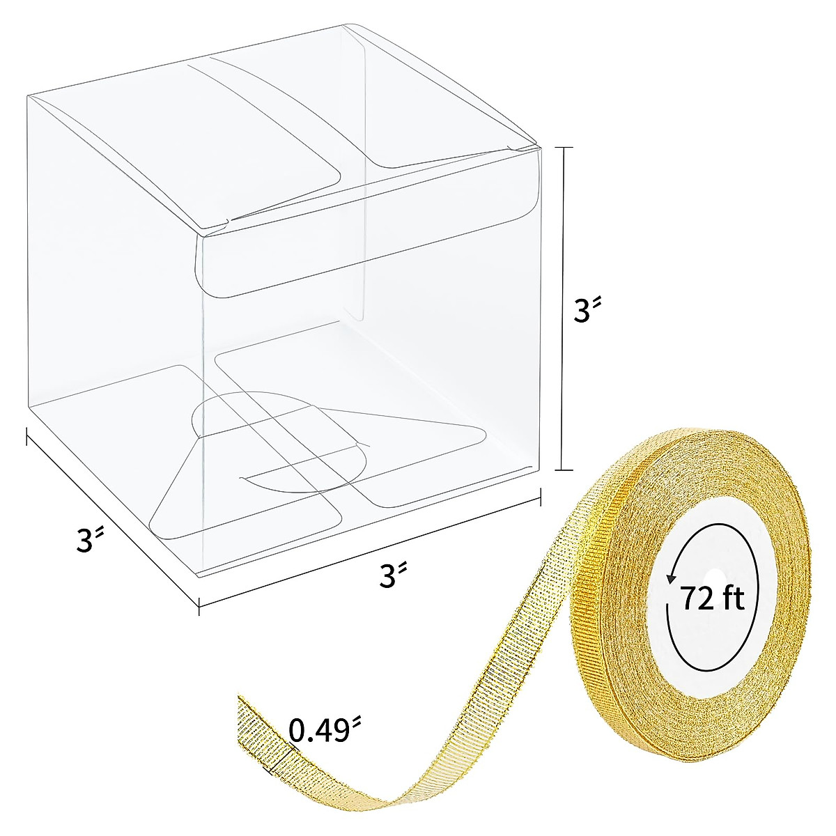 Ohuimrt 45 Pack Clear Favor Boxes, 3 x 3 x 3 Inches Transparent Plastic Gift Boxes with Ribbon Individual Macaron Boxes Candy Boxes Party Favor Boxes