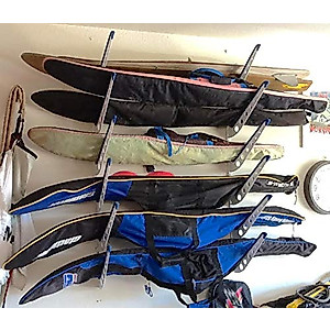 StoreYourBoard Adjustable Water Ski Wall Storage Rack, Holds 4 Sets of Skis, Garage Home Boathouse Organizer