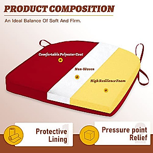 Focuprodu Set of 4 Pack Kitchen Chair Cushions.17x16 Inchs Soft Indoor/Outdoor Chair Cushions for Kitchen Dining Chairs,Office Chair,Removable and Replaceable Outdoor Seat Cushions. (Red)