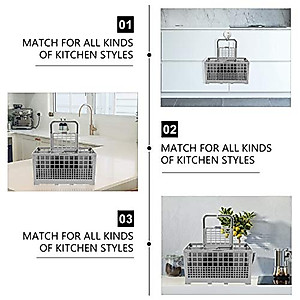 SOLUSTRE Utensil Drain Basket Cutlery Drying Rack Plastic Chopsticks Utensil Sponge Holder Divided Sink Dishwasher Rack Drainer Caddy with Handle for Soap Dishwashing Liquid Drainer