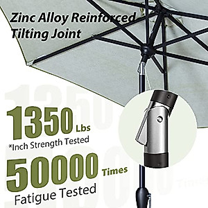 Tempera 7.5' Outdoor Market Patio Table Umbrella with Auto Tilt and Crank, Large Sun Umbrella with Sturdy Pole&Fade resistant canopy, Easy to set, Grass