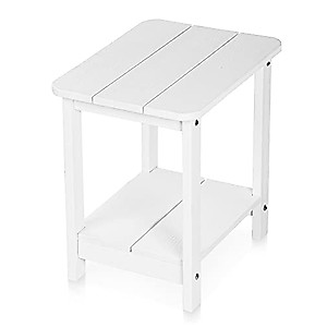 Tikea Adirondack Outdoor Side Table, 16.7" Outdoor End Table for Patio Pool Porch, All Weather Resistant Outdoor Patio Furniture White