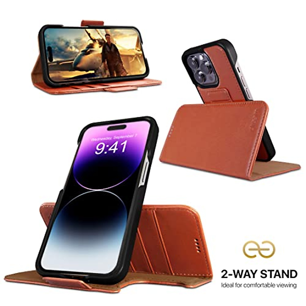 Dreem Bundle: Fibonacci Wallet-Case for iPhone 14 Pro Max with Om AirPods Pro Case Cover - Caramel