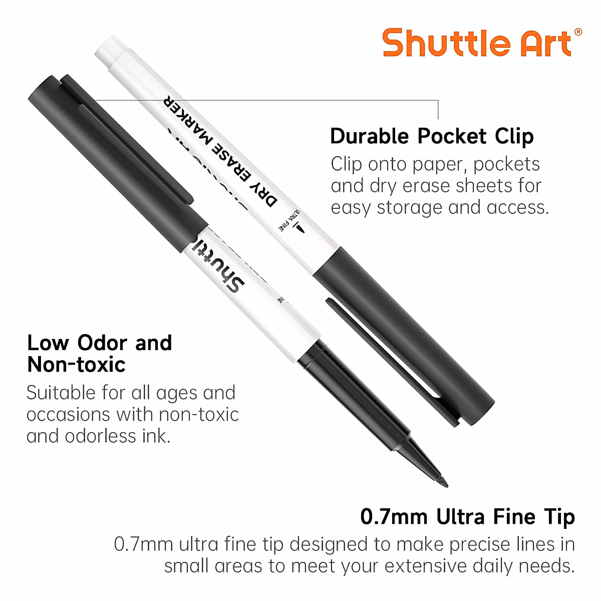 Shuttle Art Ultra Fine Dry Erase Markers, 15 Pack Black Whiteboard Markers with Erase, Dry Erase Markers Perfect For Writing on Whiteboards, Dry-Erase Boards,Mirrors for School Office Home