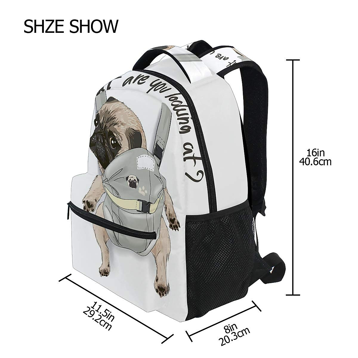 ALAZA Pug Dog Print Puppy Funny Quote Large Backpack for Kids Boys Girls Student Personalized Laptop iPad Tablet Travel School Bag with Multiple Pockets