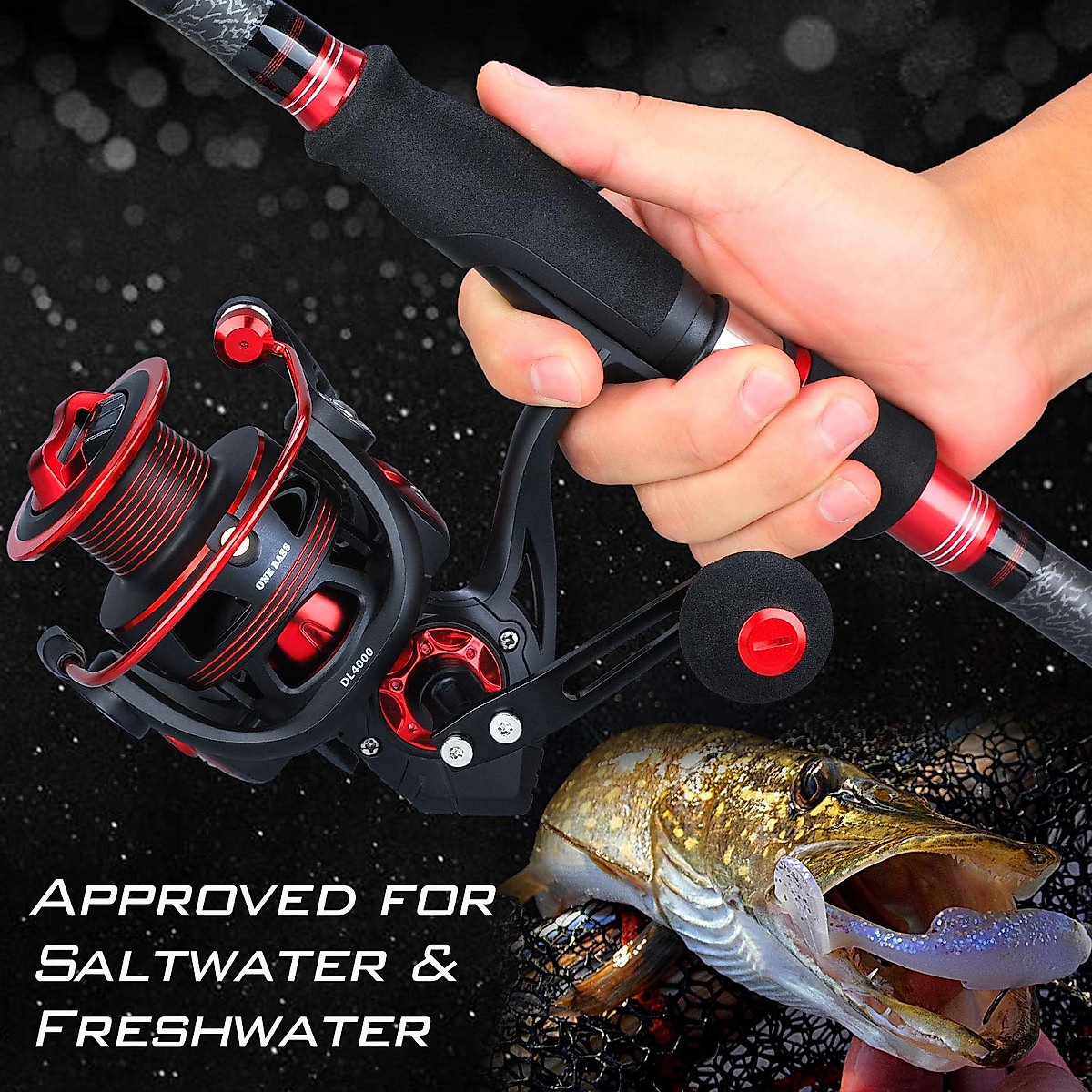 One Bass Fishing reels Light Weight Saltwater Spinning Reel - 39.5 LB Carbon Fiber Drag,12+1 BB Ultra Smooth All Aluminum Inshore Reel for Saltwater or Freshwater