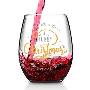 Merry Christmas Stemless Wine Glasses 15 Oz Funny Wine Glasses for Women Friends Men, Unique Glass Set Idea for Christmas, Set of 2