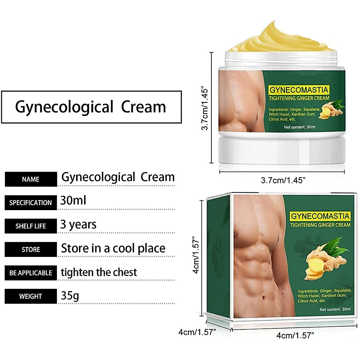 YCSM SoliPac Ginger Cream, Solipac Gynecomastia Tightening Ginger Cream,30 ml Ginger Fat Burning Cream Weight Loss Anti-Cellulite Slimming Cream for Men(2PCS)