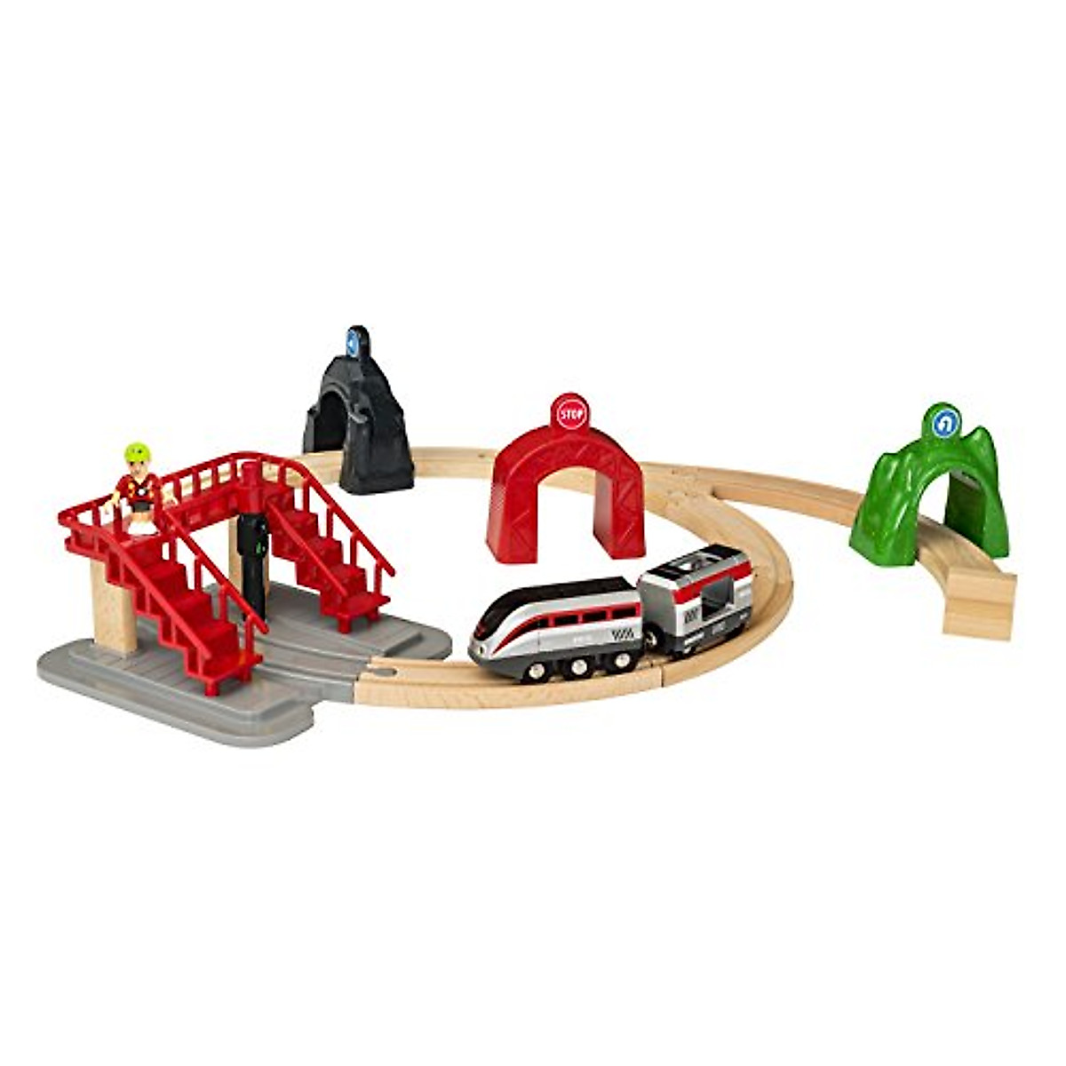 BRIO World - 33873 Smart Tech Engine Set with Action Tunnels | 17 Piece Train Toy with Accessories and Wooden Tracks for Kids Age 3 and Up