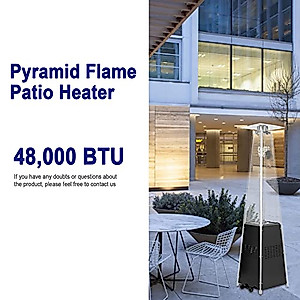 PIONOUS 48,000 BTU Glass flame tube Pyramid Patio Heater with Cover and Wheels for Commercial, Deck, Garden, Fishing - Black, 3 Set