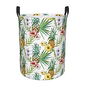 Tropical Pineapple Circular Laundry Hamper Print Hamper Freestanding Laundry Basket Collapsible Laundry Hamper Collapsible Storage Baskets Circular Laundry Clothes Bag With Handles Toy Organizer Medium