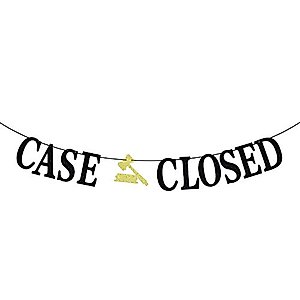 Black Glitter Case Closed Banner - Congrats Lawyer Graduation Bunting Sign - Law School Grad Party Decorations Supplies - Graduation Party Backdrop
