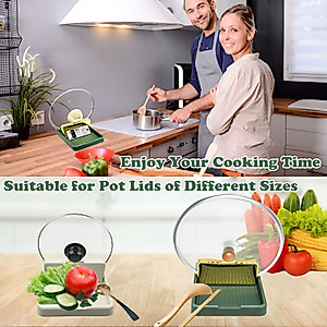 2 Pcs Spoon Rest for Kitchen Counter, Utensil Rest Kitchen Spoon Rest with Lid Holder Kitchen Gadgets Spoon Rest for Stove Top, Pan Lid Organizer Kitchen Spoon Holder for Countertop (White, Green)