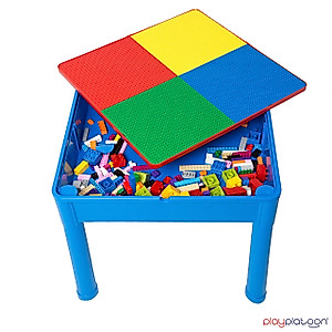Play Platoon 5 in 1 Kids Activity Table and Chair Set- Stem Table for Toddlers with Water Table, Building Block Table, Craft & Sensory Table for Toddlers with 2 Chairs & 25 XL Blocks Yellow Red Green