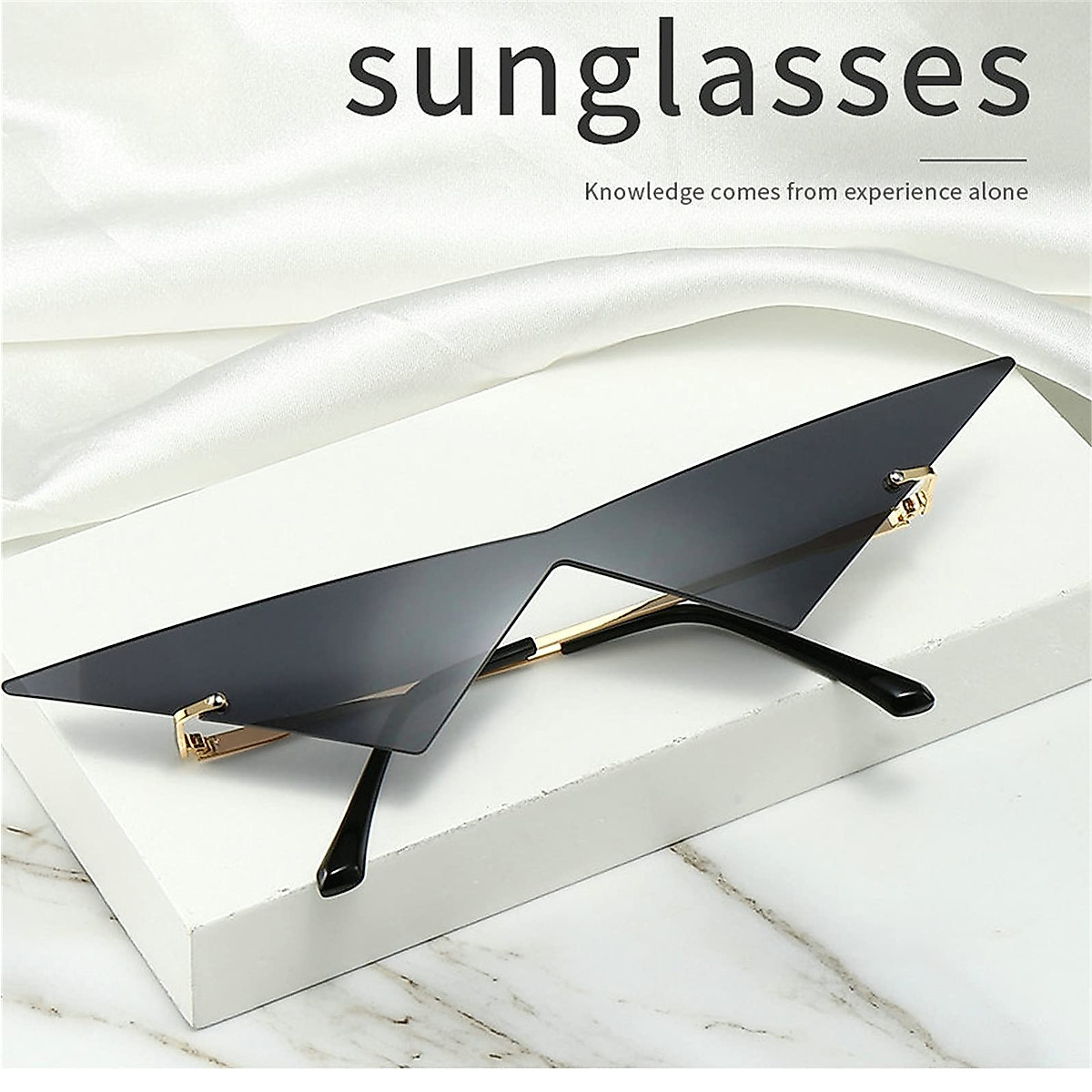 willochra Triangle One Piece Frameless Sunglasses For Women Trendy Ocean Lens Sun Glasses Men Party Prom Sunglasses (black)