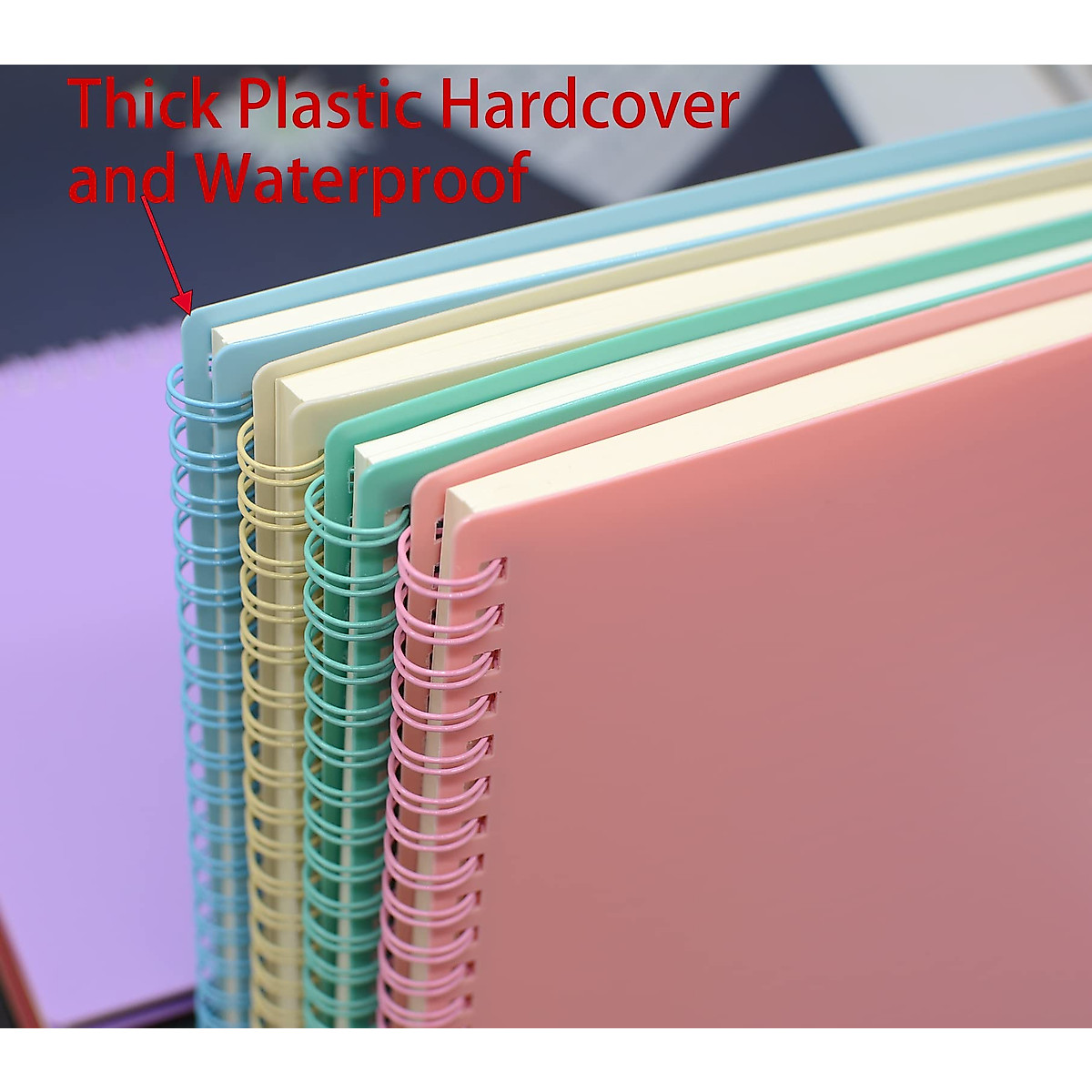 Yansanido Spiral Notebook, 4 Pcs 8.3 Inch x 5.9 Inch A5 Thick Plastic Hardcover 7mm College Ruled 4 Color 80 Sheets -160 Pages Journals for Study and Notes (4)