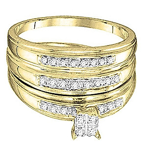 Dazzlingrock Collection 0.25 Carat (ctw) 10K Round Cut Diamond Men And Women's Ring Trio Set 1/4 CT, Yellow Gold, Size 9