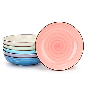 KitchenTour Large Ceramic Pasta Bowls with 8 Inch Dinner Plates Set of 6