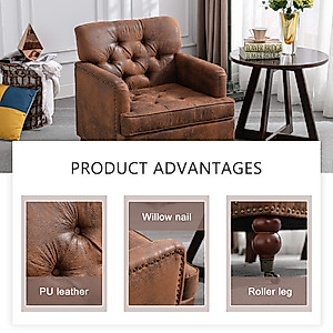 Nrizc Tufted Club Chair, Living Room Accent Chairs, Mid Century Modern Arm Chairs with Studded, Solid Wood Frame, for Living Room, Bedroom, Reading, or Office, Brown