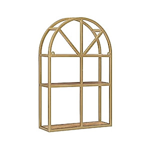 Powell Furniture Linon Penelope Metal and Wood Wall Shelves in Gold and ...