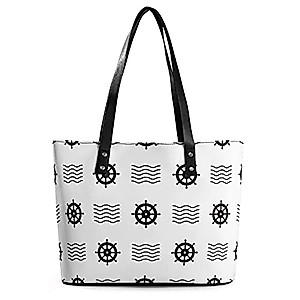 Womens Handbag Anchor And Wave Pattern Leather Tote Bag Top Handle Satchel Bags For Lady