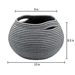 Goodpick Cute Round Basket Cotton Rope Basket Woven Towel Basket Bathroom Small Dog Toy&Cat Toy Basket Storage Basket for Children Corner Plant Basket Shelf Indoor, Gray, 10"D x 8.3"H
