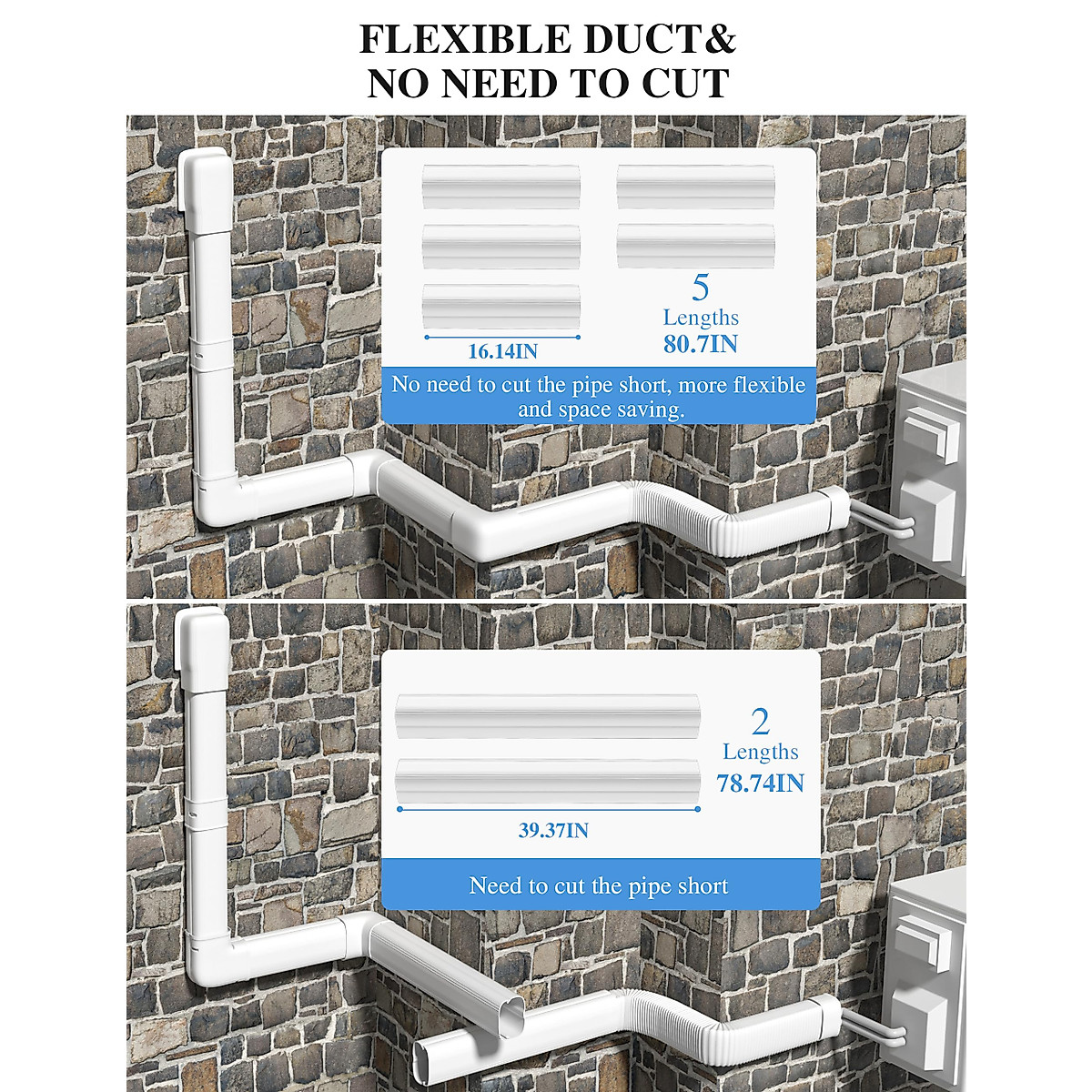 WEETALL 9 Ft Cover for AC Lines with Flexible Duct, Decorative Upgrade PP 3 Inch Line Set Cover for Ductless Mini Split Air Conditioner, Full Set Suitable for Heat Pumps Indoor & Outdoor