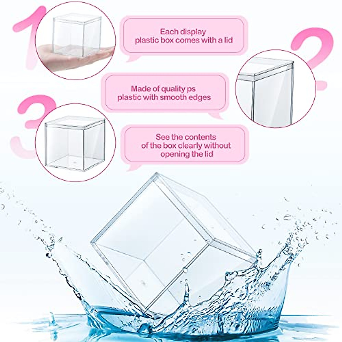 Clear Acrylic Plastic Square Cube Small Acrylic Box with Lid Storage Mini Acrylic Boxes Square Display Box Organizer Containers for Candy Pill, Tiny Jewelry, Gifts, 2.56 x 2.56 x 2.56 Inch (26 Pieces)