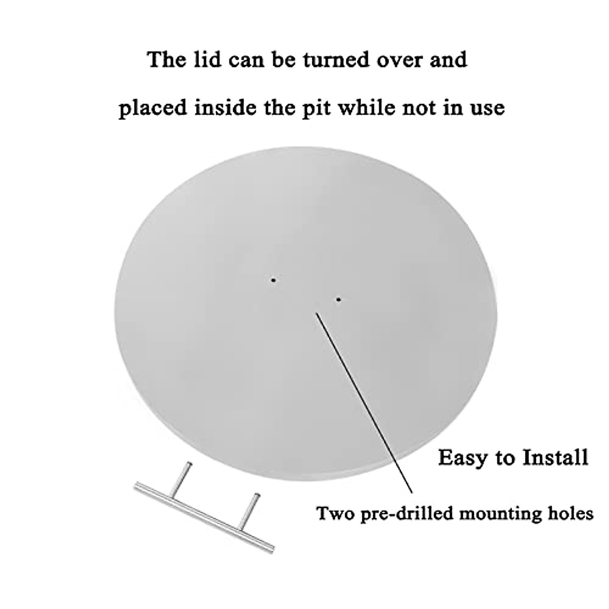 Stainless Steel Fire Pit Cover, 22 in 1.2 mm Thickness Fire Pit Burner Cover w/Handle, for Round Drop-in Fire Pit Burner Pan, Prevent Sparks, Keep Animals & Moisture Out (Round, 22 in)