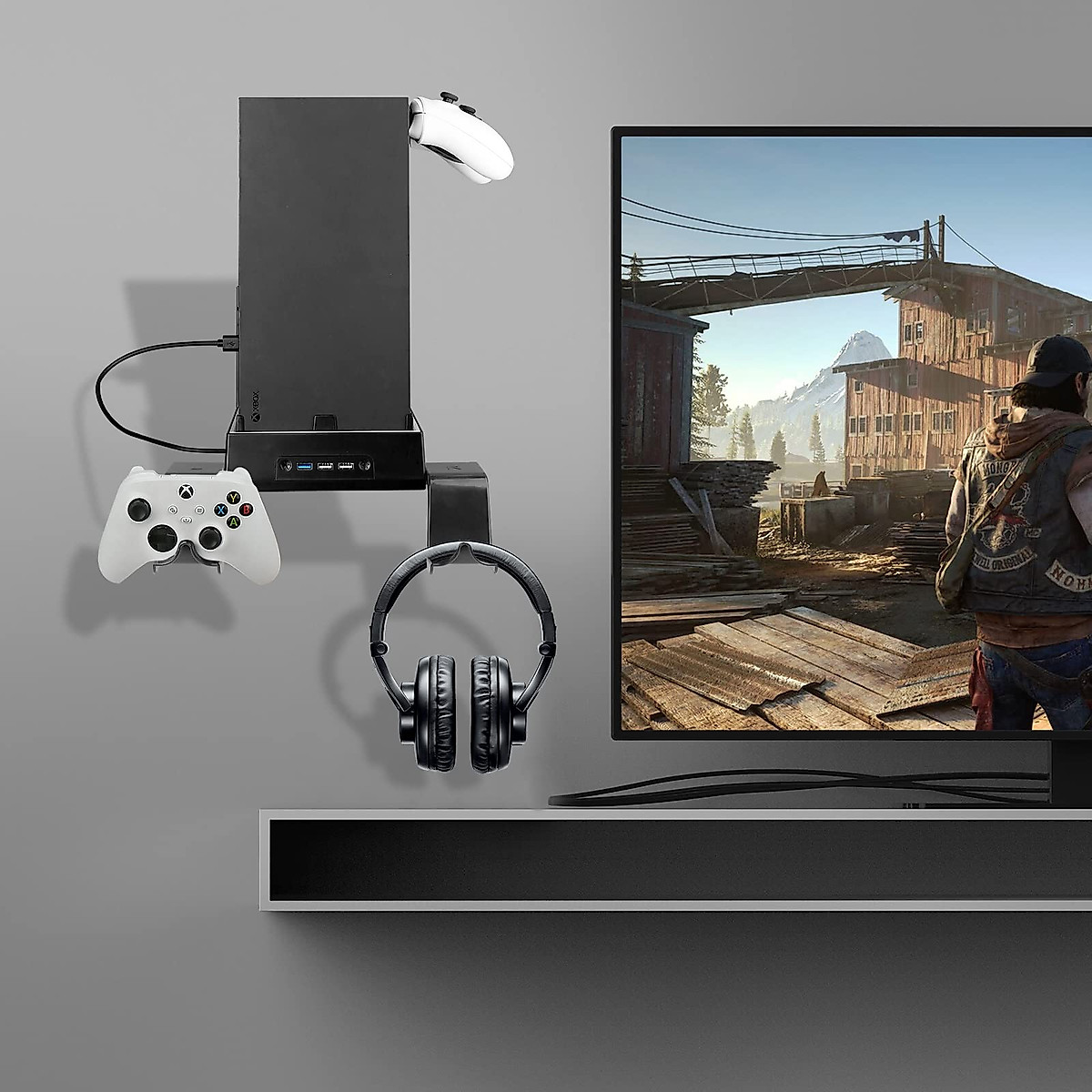 Raryars Wall Mount Cooling Fan for Xbox Series X with High Speed Low Noise Fan and 3 USB Port Xbox Series X Wall Mount Kit with Controller Holder & Headphone Hanger Touch Switch Holder Bundle